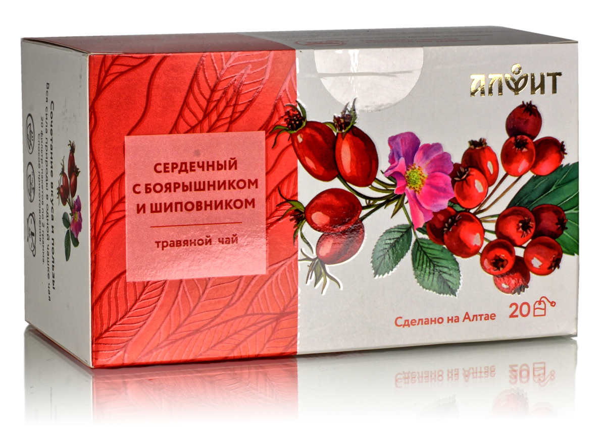 Сердечный с Боярышником и Шиповником травяной чай (20 ф/п) нормализует сердечный ритм