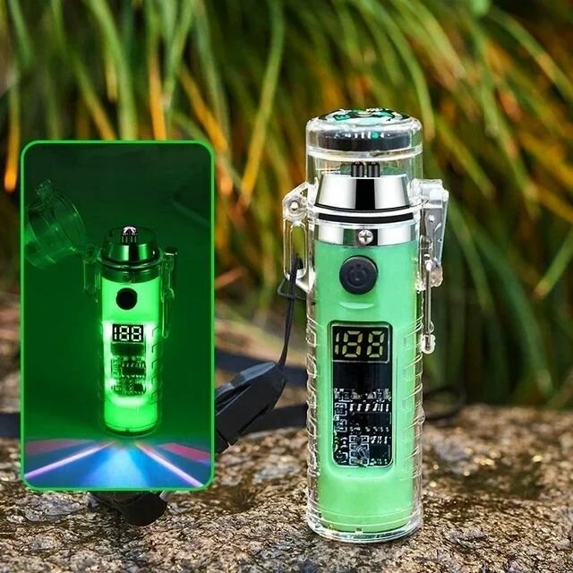 Фонарь, компас и огниво, USB, влагозащита, ударопрочный, светло-зелёный