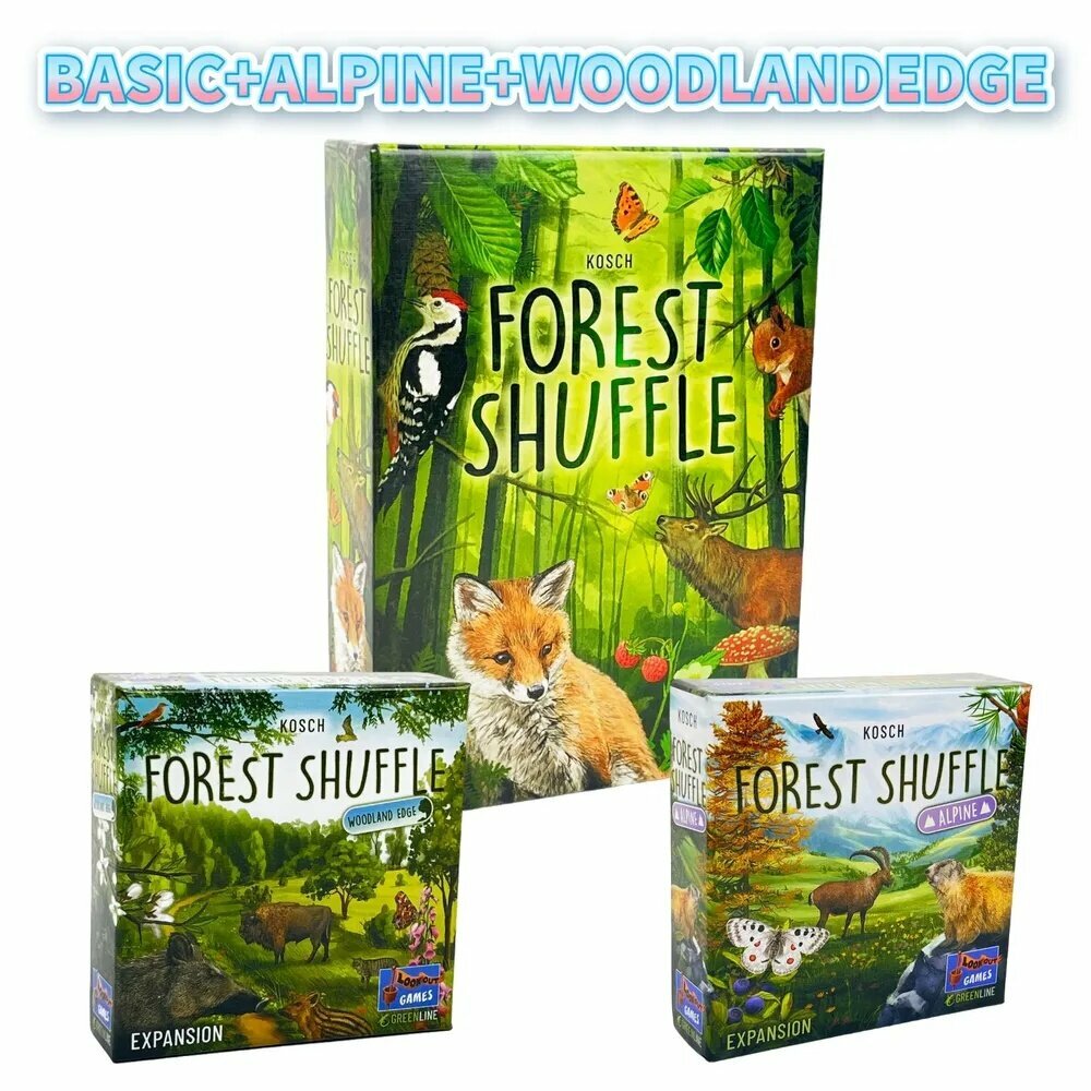 Настольная игра: Forest Shuffle+Woodland Edge+Alpine, игра на тему лесных животных, набор стратегических игр