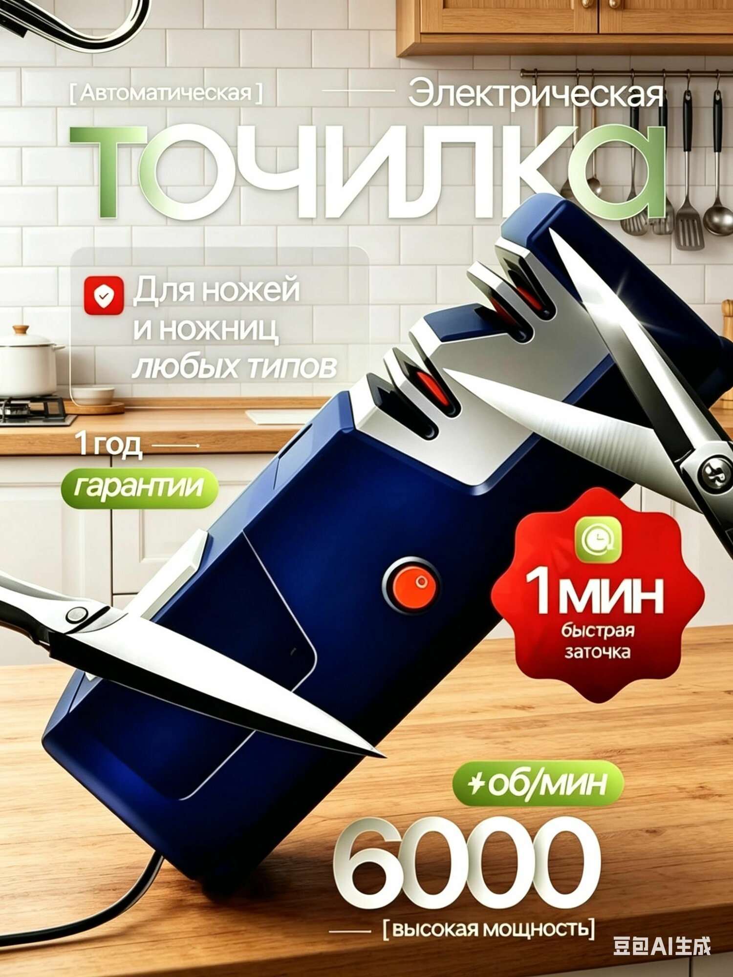 Электрическая точилка для японских и европейских ножей и ножниц с алмазным абразивом, синяя