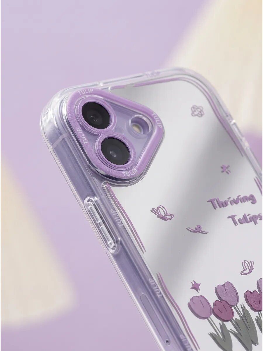 Чехол на iPhone 17 "Цветы", силикон, защита MagSafe, ударопрочный, фиолетовый — фото 1