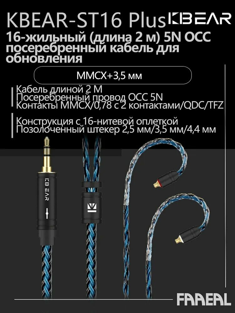 KBEAR Наушники проводные, 3.5 мм, голубой