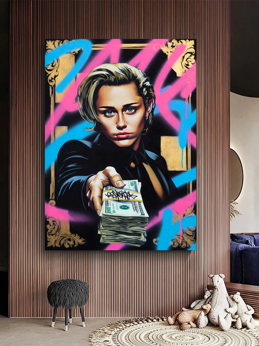 Картина на холсте «Miley Cyrus: поп-арт портрет Майли Сайрус» для камерной стены, 30×40 см