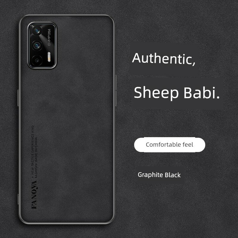 Защитный чехол из овечьей кожи для Realme Q3 Pro, цвет графитовый черный, устойчивый к царапинам