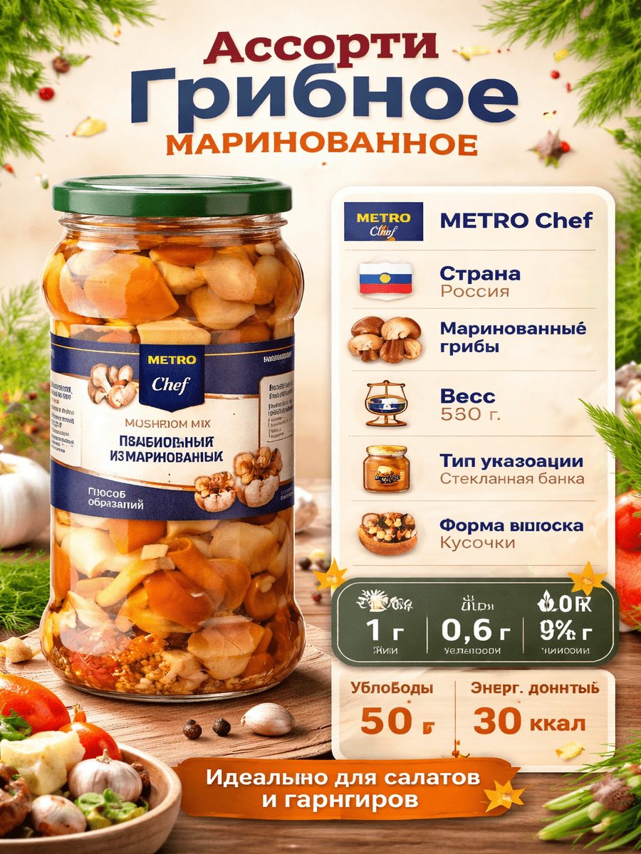 METRO Chef Ассорти грибное маринованное, 530г