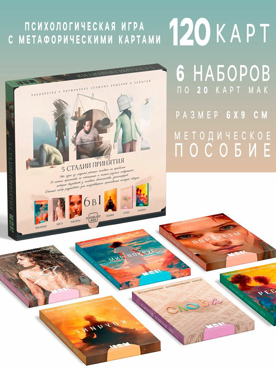 Психологическая игра "5 стадий принятия", 16+, 6 наборов карт, 1 набор - 20 карт