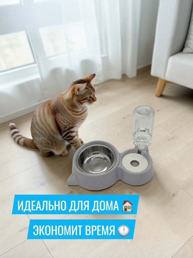 Миска с автопоилкой для кошек и собак мелких пород, для животных