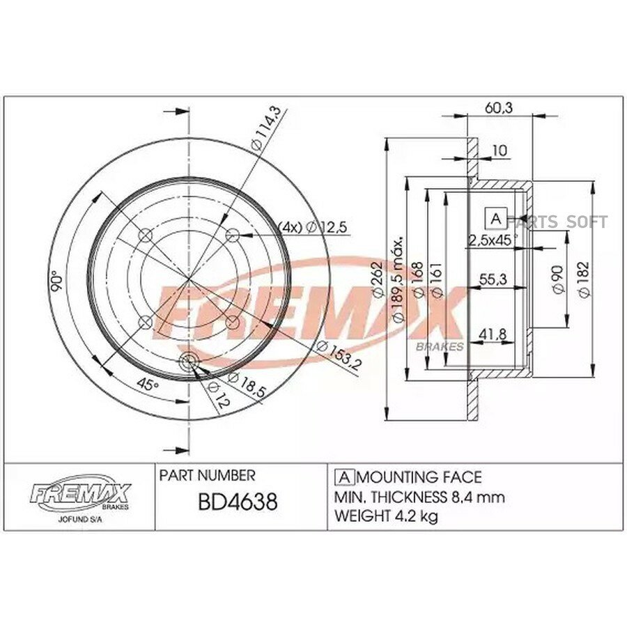 Диск тормозной задний Galant MITSUBISHI LANCER IX 00-13, Galant IX, Galant VII 92-96, Galant VIII 96-04 от официального дистрибьютора, FREMAX, артикул BD4638