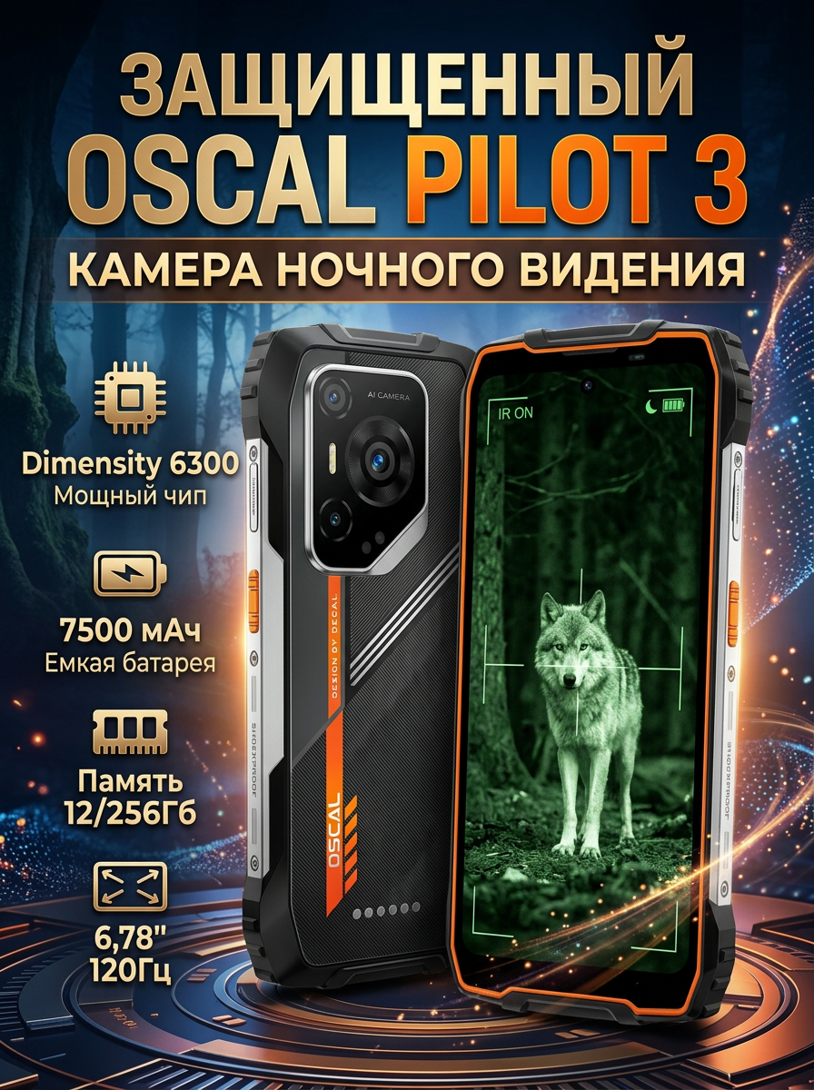 Защищенный смартфон Blackview Oscal Pilot 3 Al 5G, Черный, 12/256ГБ, Ночная Камера, 6.78",120Гц, Гарантия год