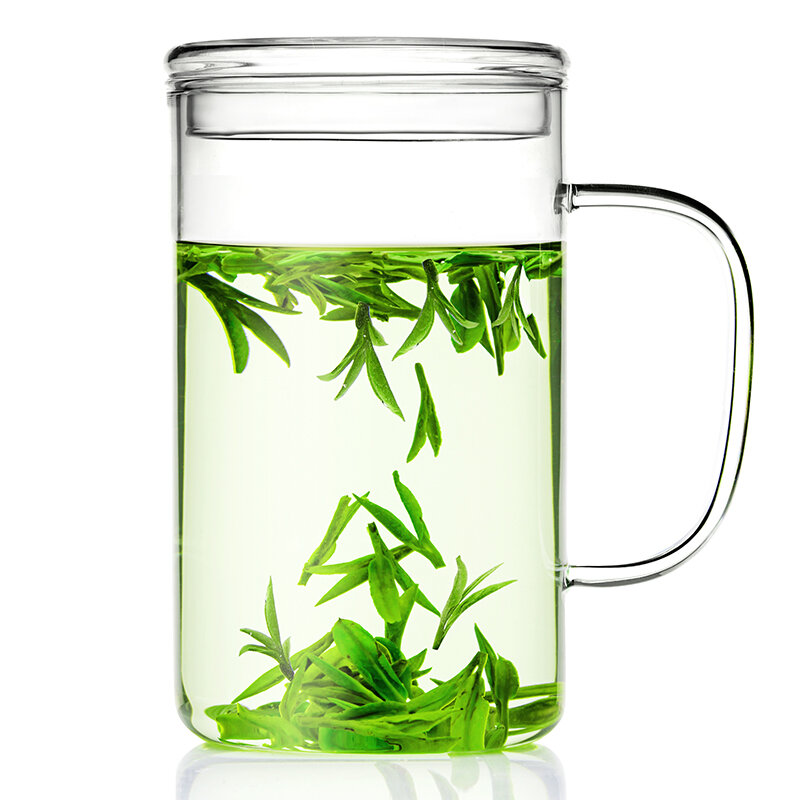 Yaji Howe Drinking Glass Cup for Office, Heat-Resistant Large Capacity Water Cup, Men's Covered Tea Cup with Lid 850ml