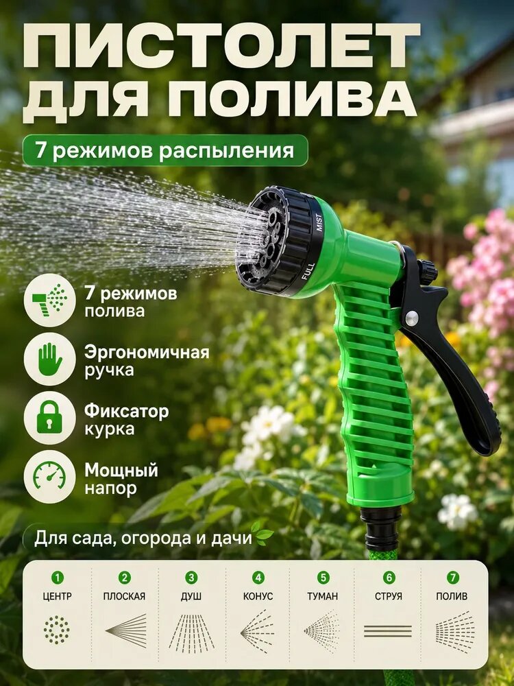 Пистолет для полива, поливочный пистолет 7 режимов