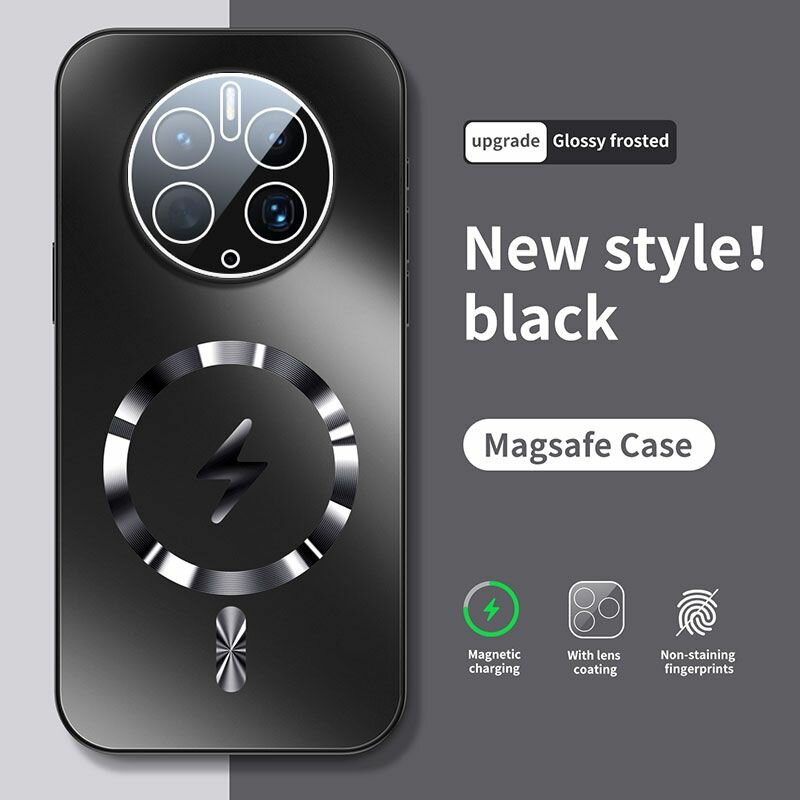 Чехол на Huawei Mate 50 Pro (Хуавей Мате 50 Про) защищающая линзу со всех сторон с magsafe(черный)