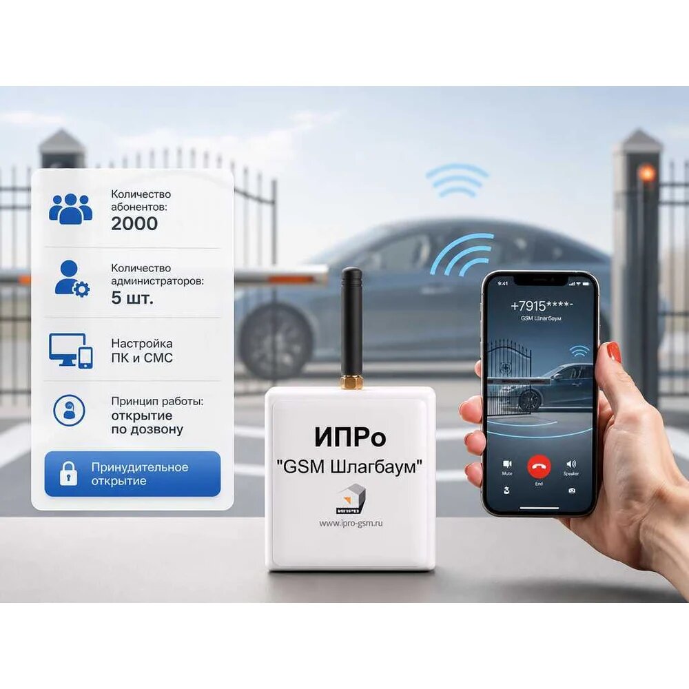 GSM модуль ИПРо Шлагбаум 1443, открытия и управления, пластиковый блок управления с LED‑индикатором и поддержкой карты