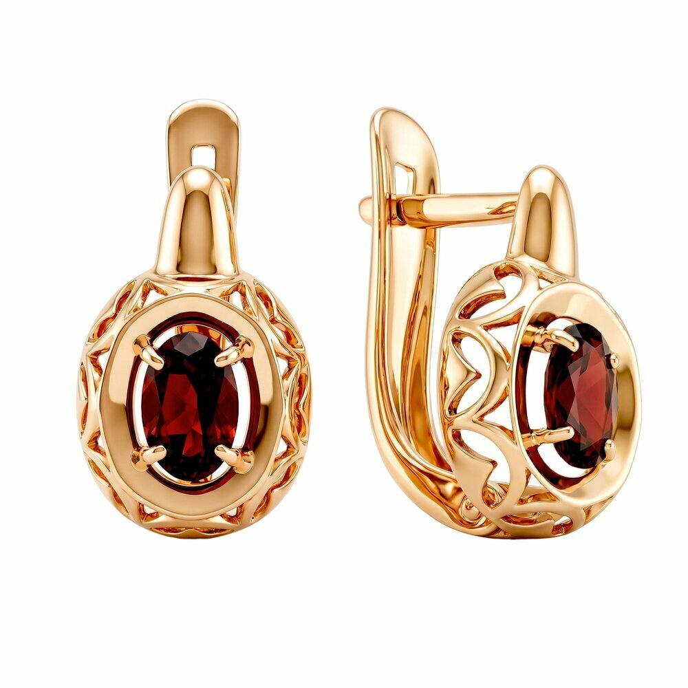 Серьги, красное золото, 585 проба, гранат