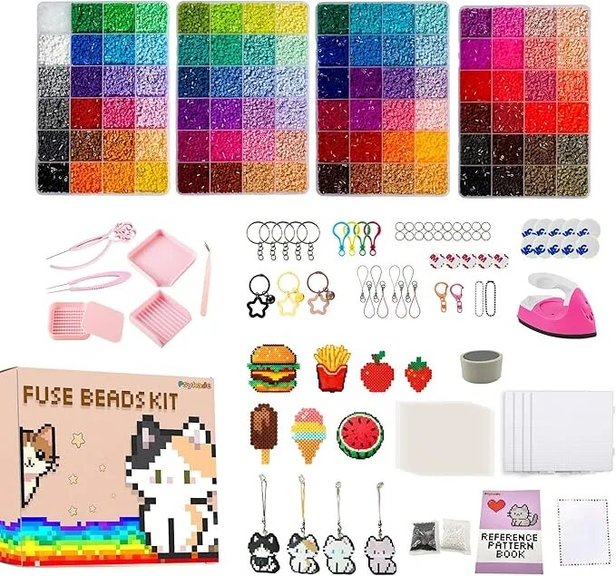 Perler beads, и игрыПазлы, Железо + улучшенный набор ручек для борьбы с фасолью 24цвета + набор инструментов + бесплатные 2000 черных и белых зерен