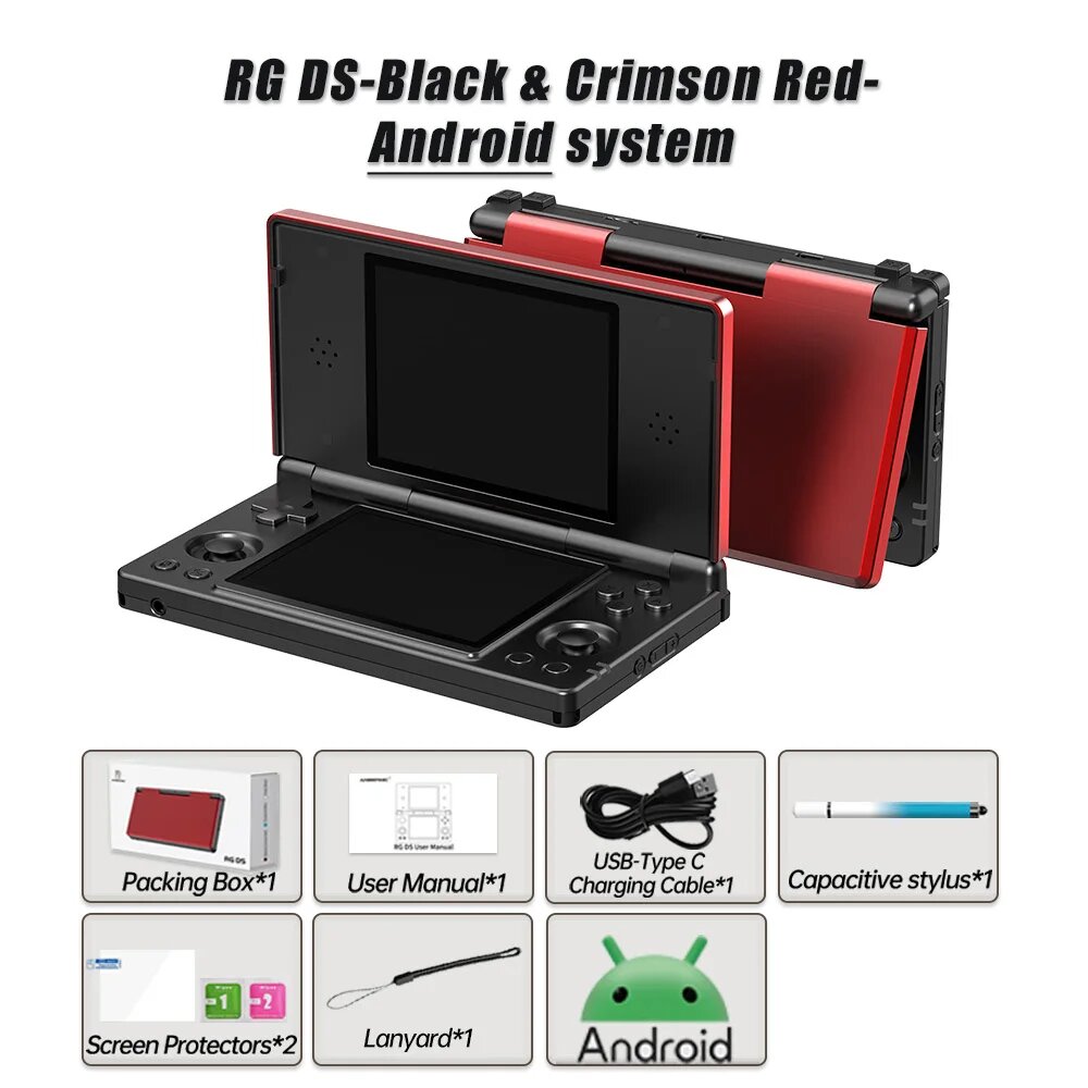 Anbernic RG DS Retro портативная игровая консоль 4 дюйма 128G With Bag, Мульти, Black Red