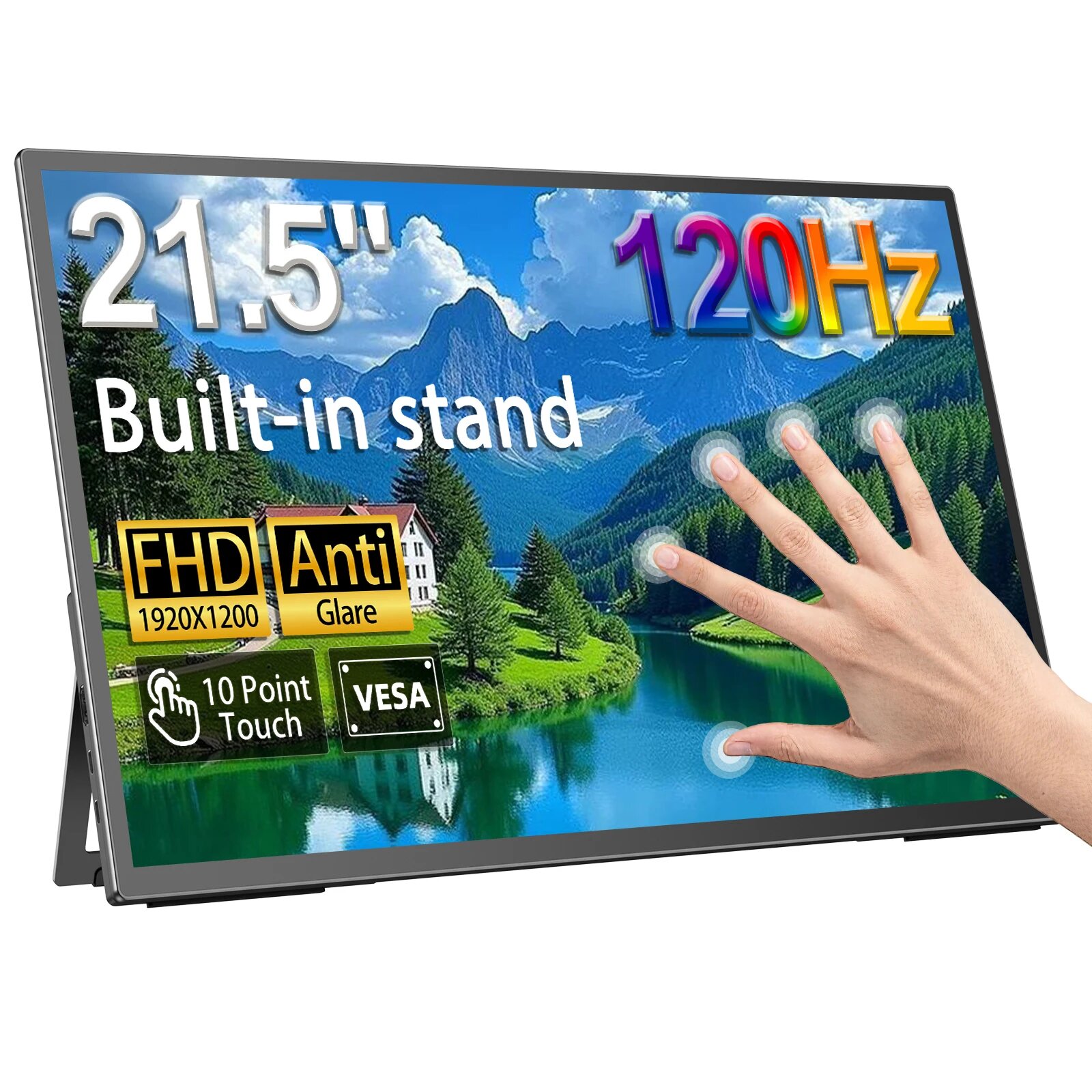 Портативный монитор UPERFECT с сенсорным экраном диагональю 21 дюйма, 120 Гц, большой игровой дисплей с HDMI и Type C, внешний экран для ноутбуков Mac и ПК с поддержкой VESA