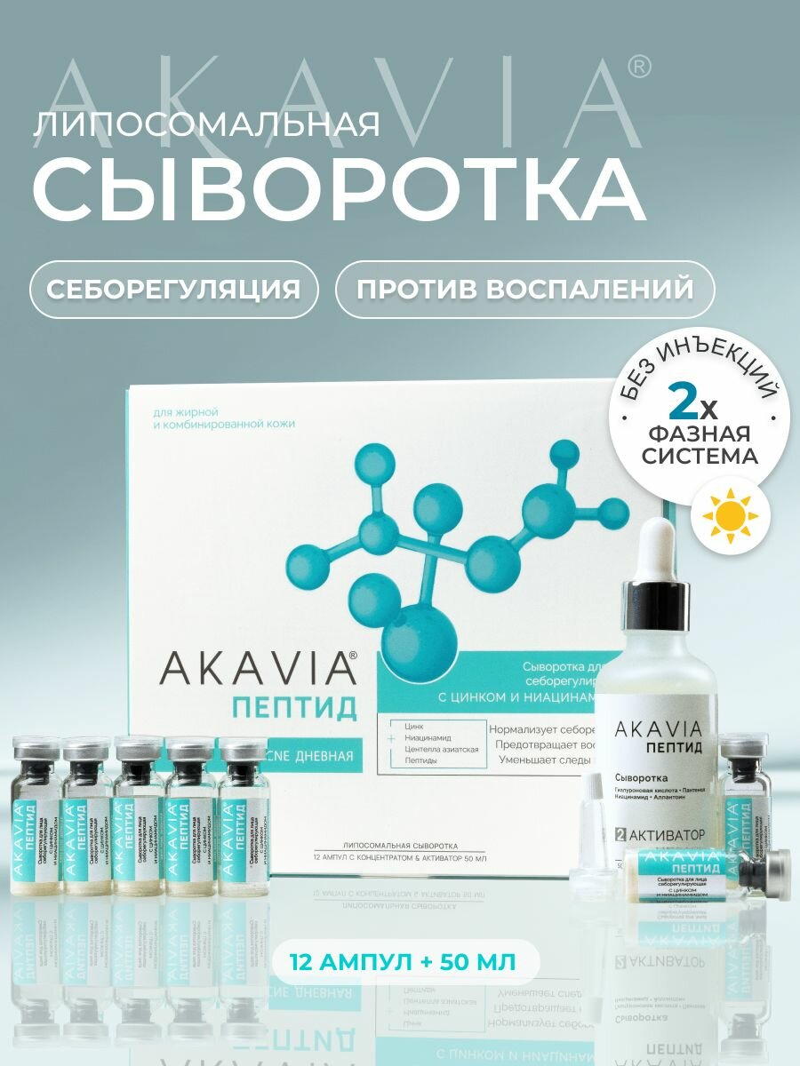 Сыворотка для лица от прыщей акне и черных точек, с ниацинамидом и цинком, для жирной и проблемной кожи акавия