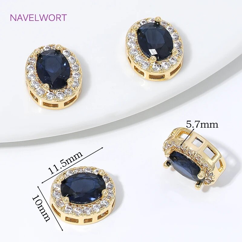 Золотые бусины-разделители с синим цирконием, 3 шт, 18K Gold Plated