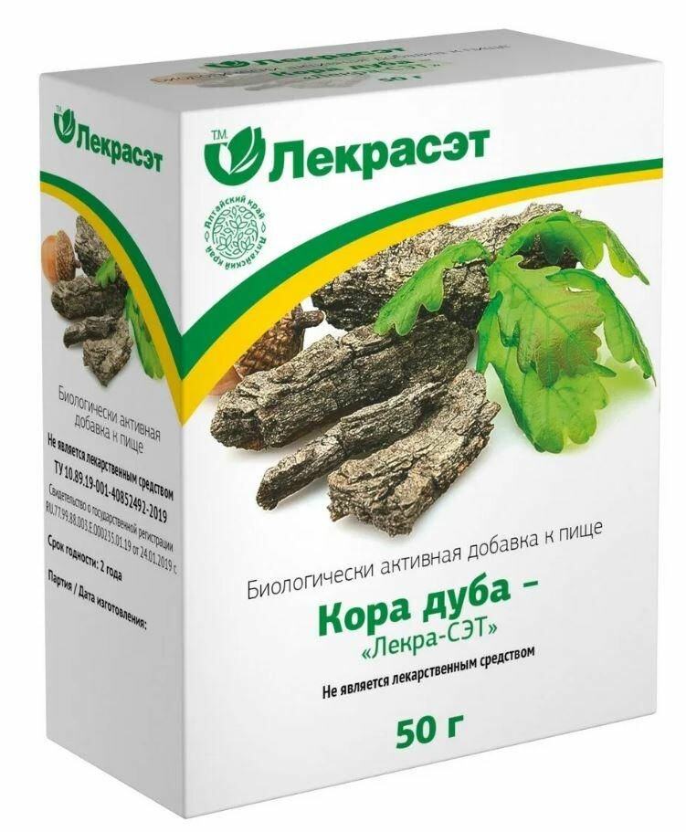 Травяной сбор Лекра-СЭТ Дуб кора 50 г, источник дубильных веществ