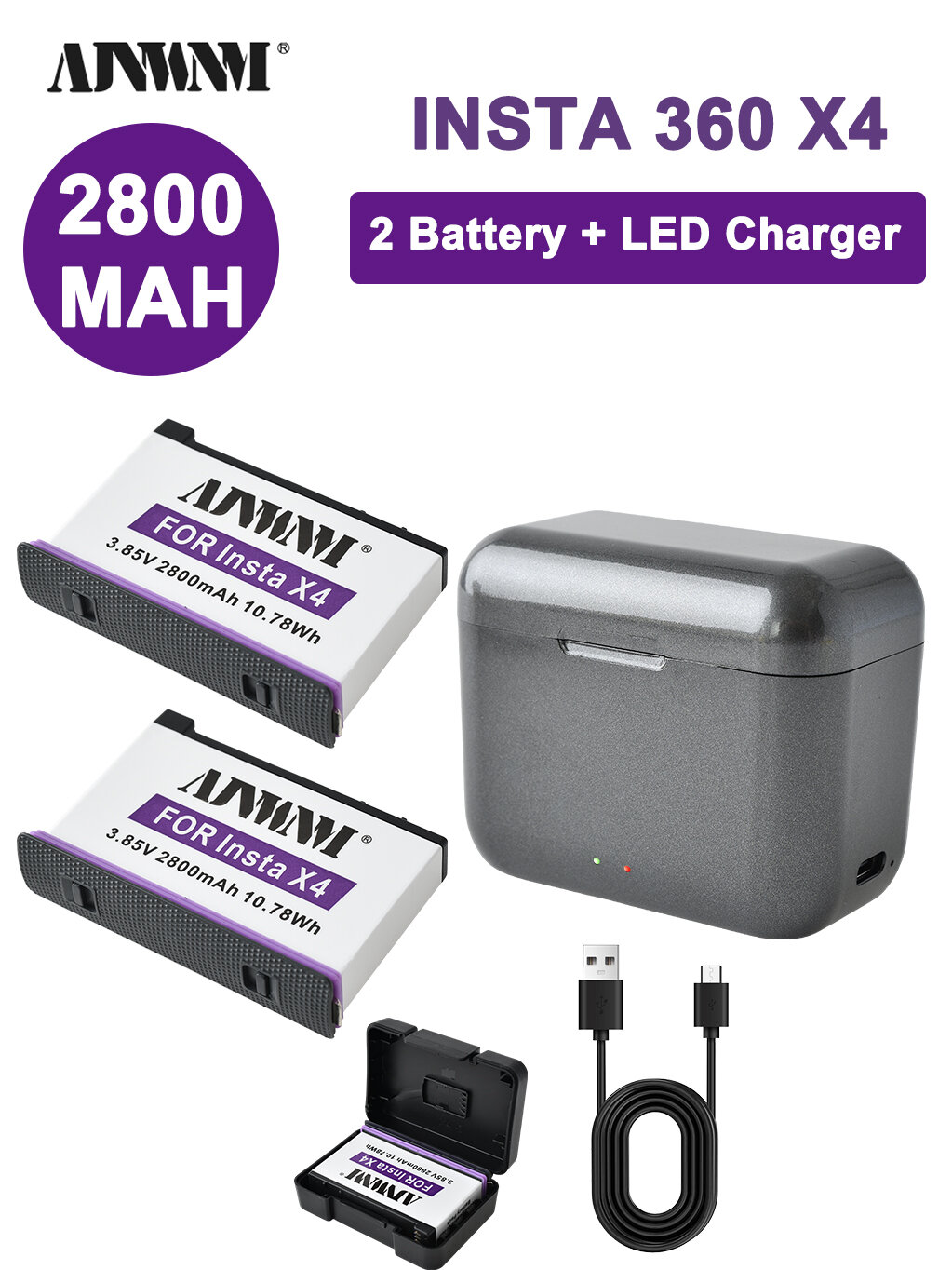 AJNWNM Аккумуляторная батарейка, 2800 мАч, 2 шт