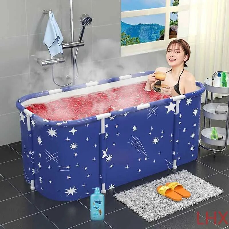 Складная ванна для взрослых и детей, утолщенная, 120 см, синяя.