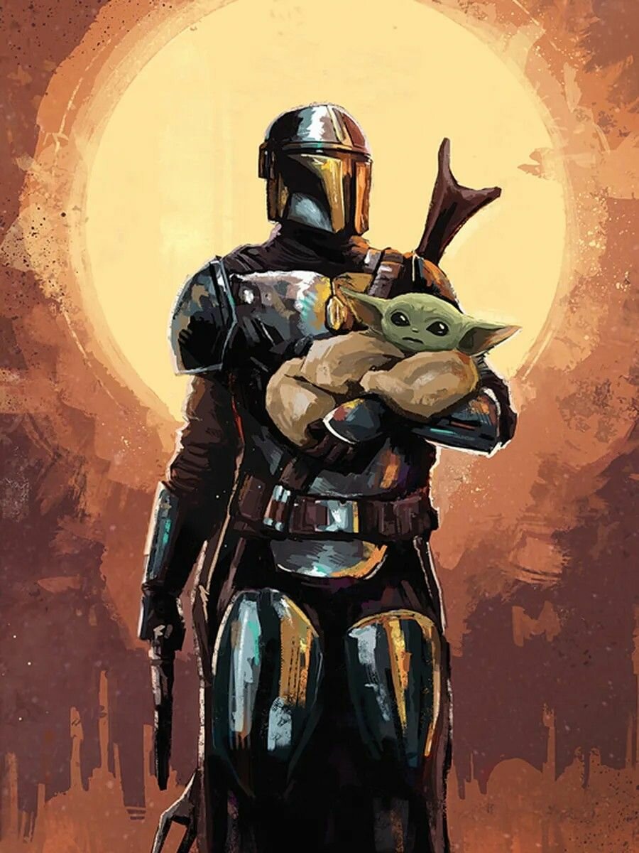 Постер для интерьера на стену (40х50 см). Мандалорец и малыш Йода (Star Wars Mandalorian)