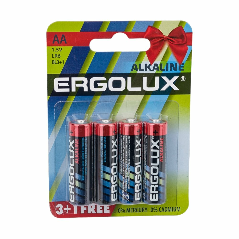 Батарейка Ergolux Alkaline LR6 BL 3+1FREE LR6 BL3+1, 1.5В, блистер 4 шт. 12866