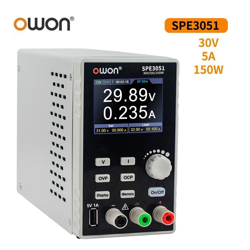 Программируемый источник постоянного тока OWON SPE 300W 60V/10A 60V/5A с ЖК-дисплеем 2,8" и разрешением 10мВ/1мА цифровой регулировки напряжения SPE6103