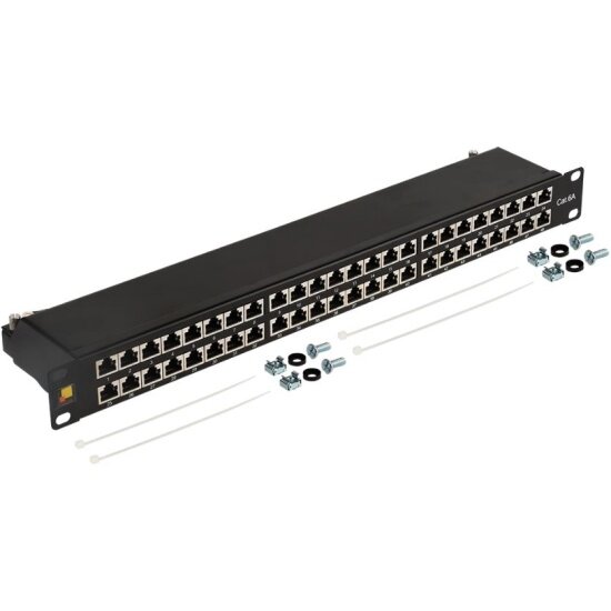 Патч-панель Lanmaster 19" высокой плотности, 48 портов RJ45, экранированная, кат.6A, 1U LAN-PPC48S6A