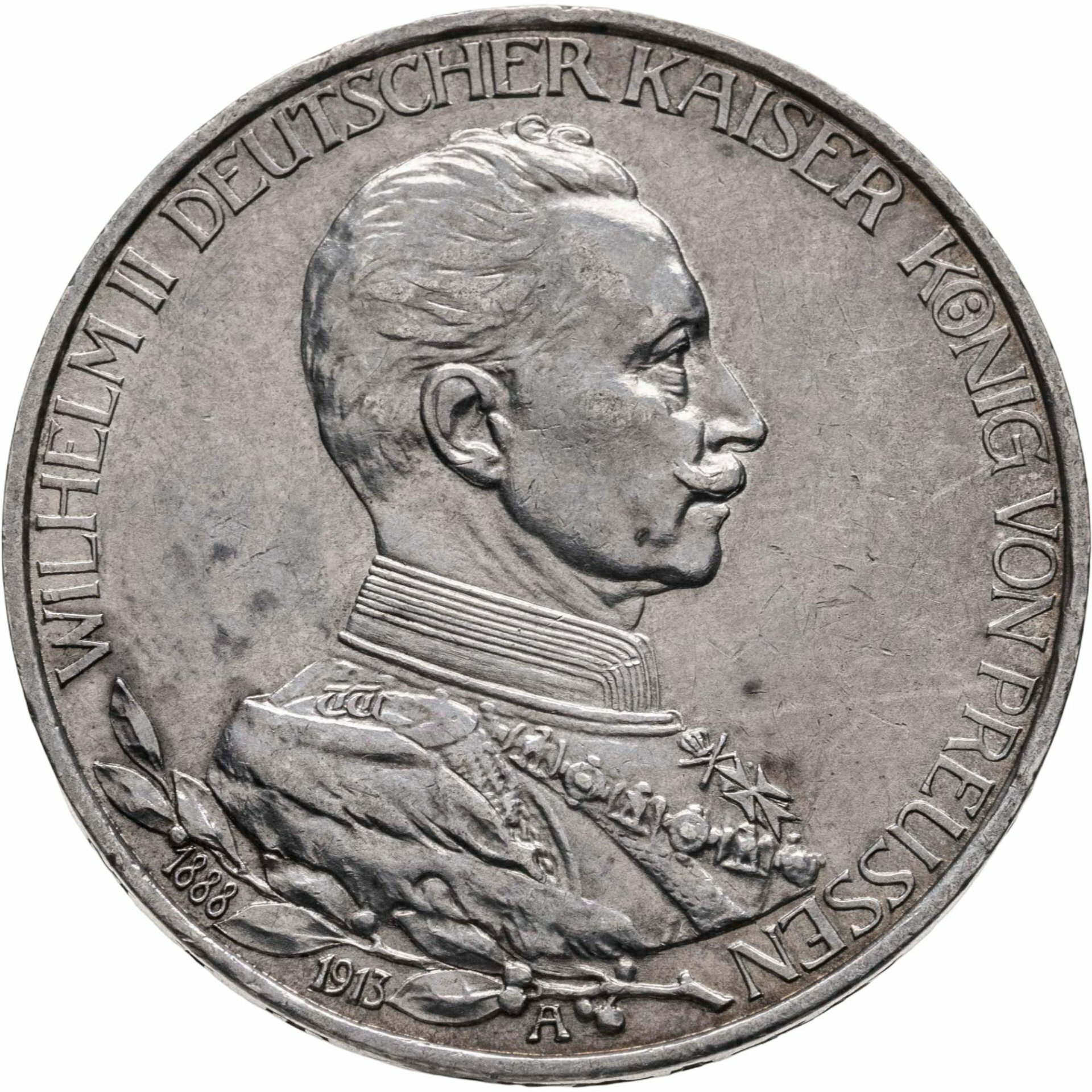 Германская империя Пруссия 3 марки 1913 "25 лет правления Вильгельма II", Серебро 900, в сохранности AU