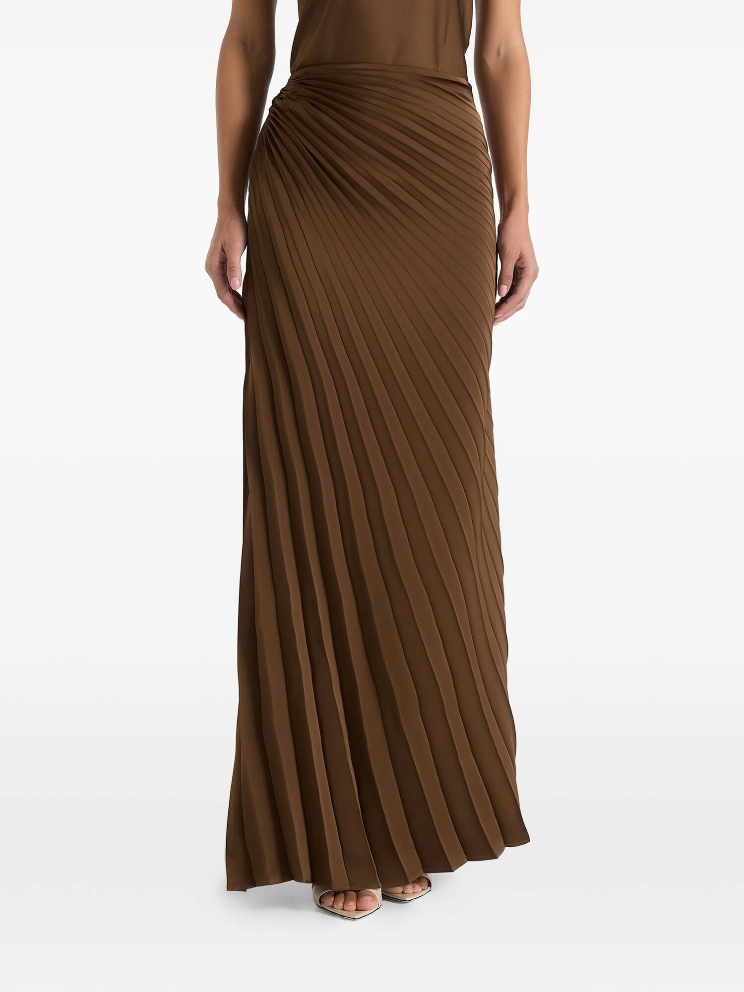 Юбка Fiona in brown satin fan-pleat maxi skirt