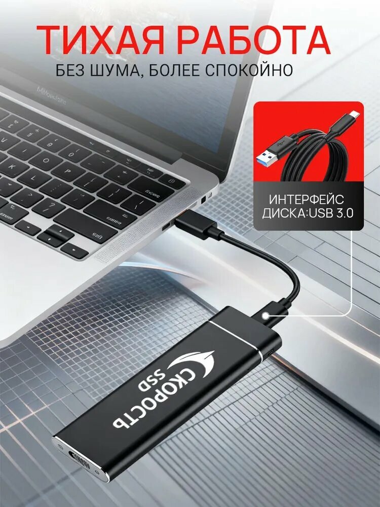 Скорость 1 ТБ Внешний жесткий диск CKOPCTb (жесткий диск внешний), Металл, Силикон, черный матовый, черный