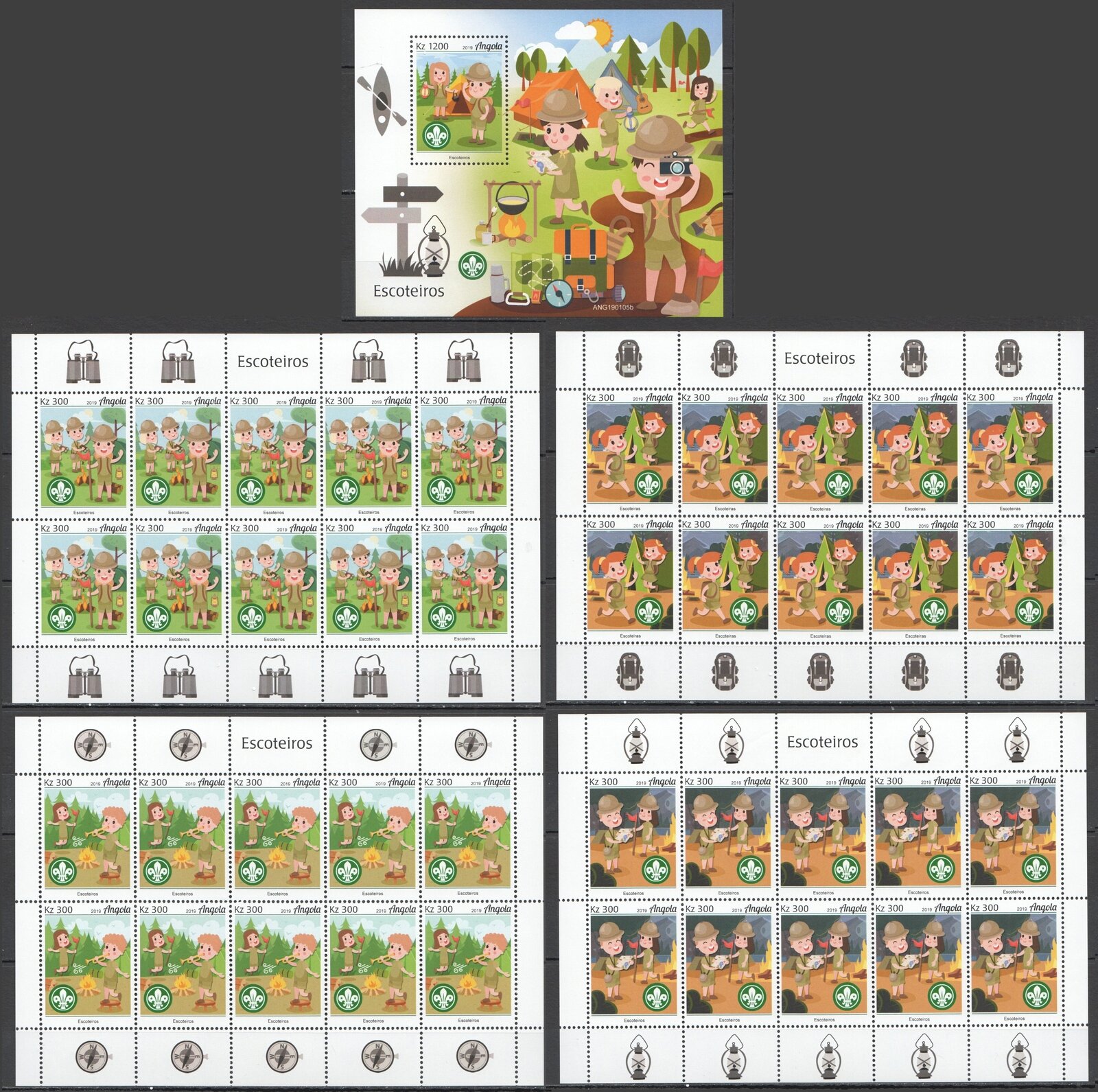 Марки 2019 год Ангола Скаутинг Бойскауты Анимация #2196-2199 ! 4 Листа+Bl205 Mnh