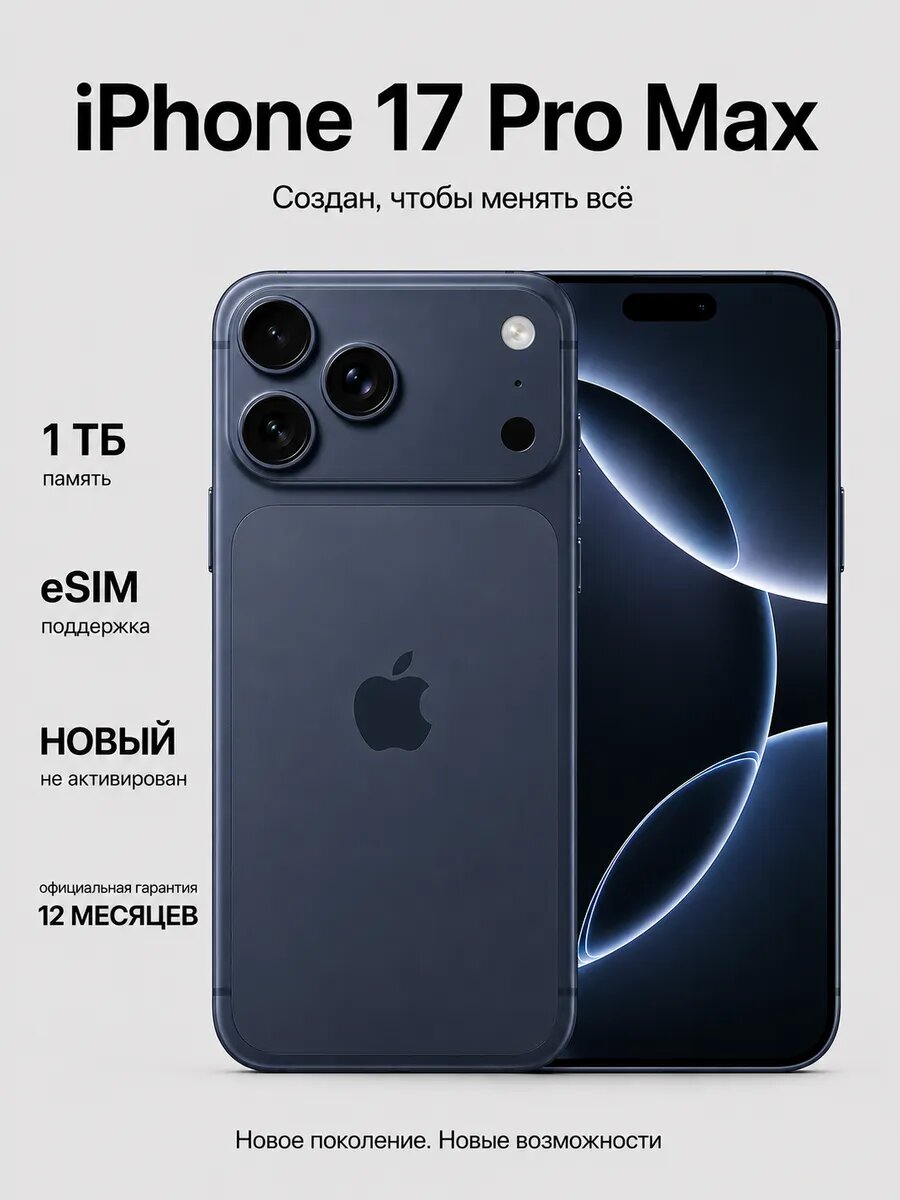 Смартфон iPhone 17 Pro Max eSIM 1TB Blue (темно-синий) Новый