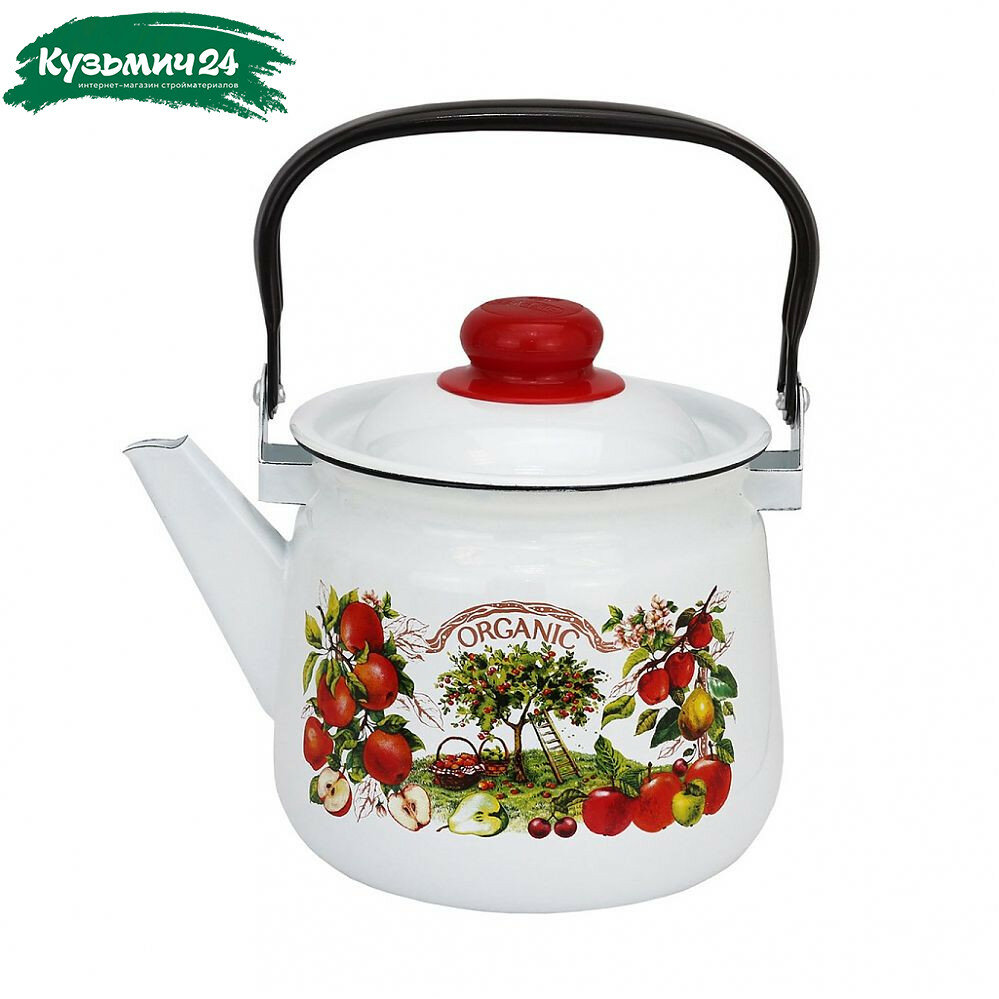 Чайник эмалированный Магнитогорск 01-2713/4-Organic, белый, с рисунком, 3.5 л