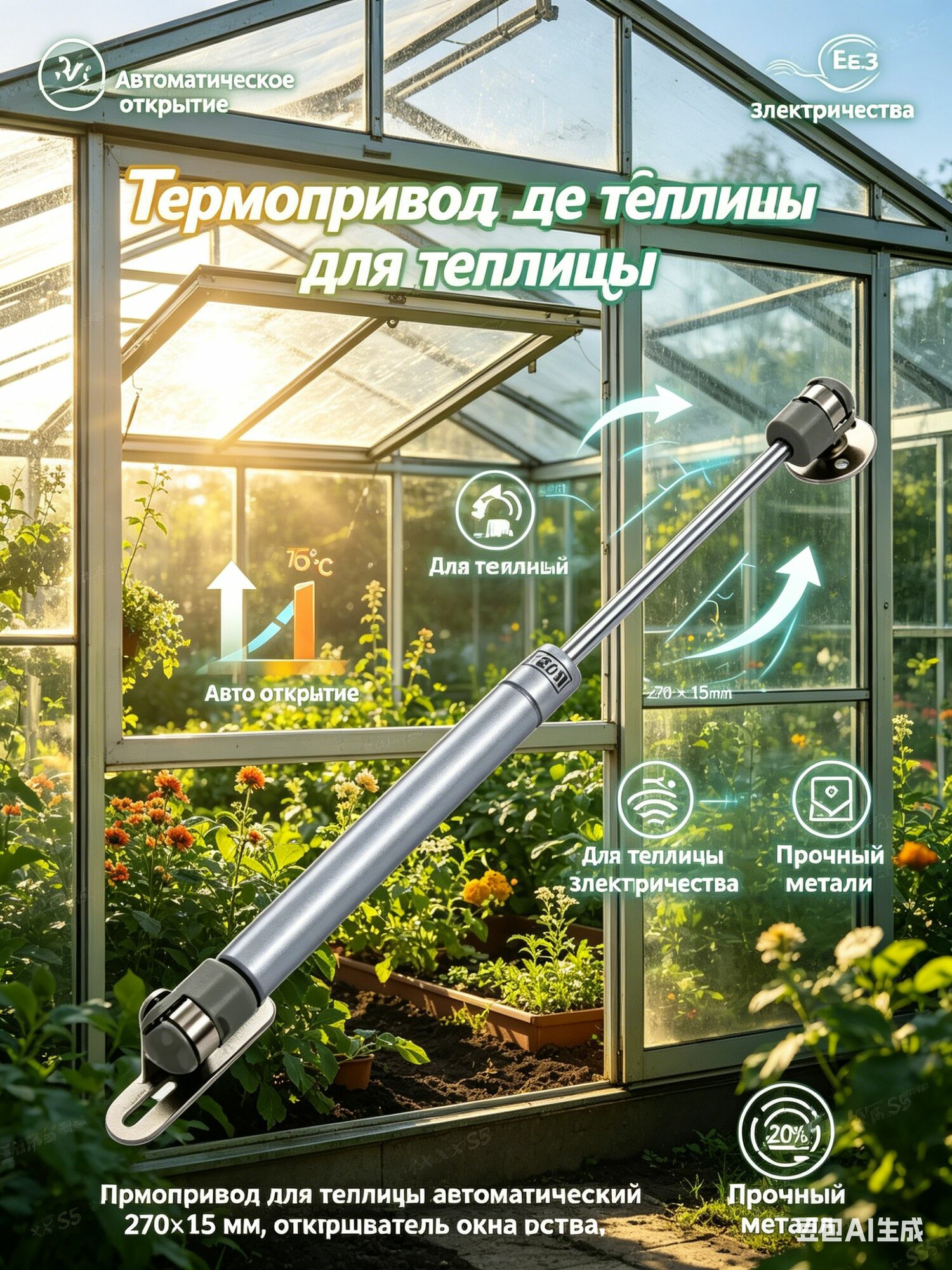 Термопривод для теплицы270.01 х 15мм, Сталь, 1 шт