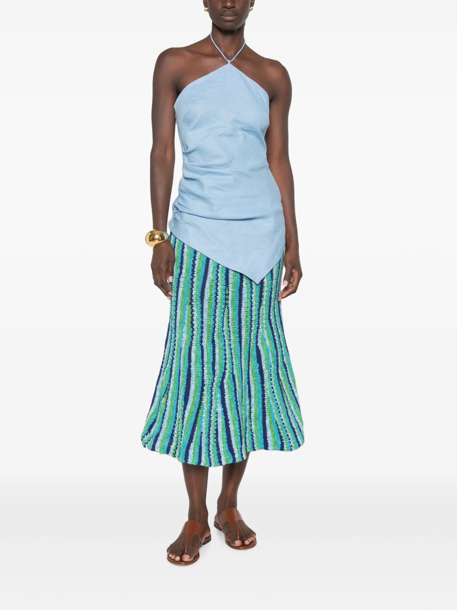 Юбка Tory Burch Striped-pattern midi skirt, размер 48, Синий принт — фото 1