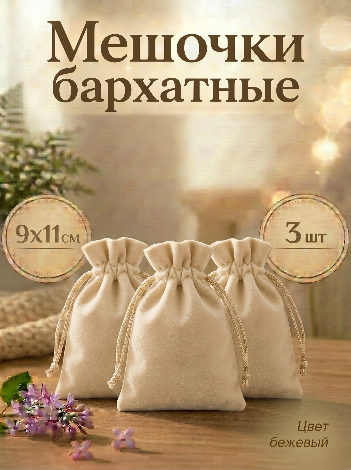 Мешочки бархатные 9х11 см для хранения украшений и упаковки подарков