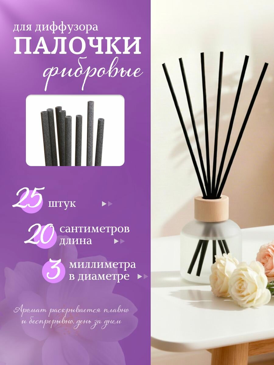 Палочки для диффузора 25 шт / черные / 20 см х 3 мм