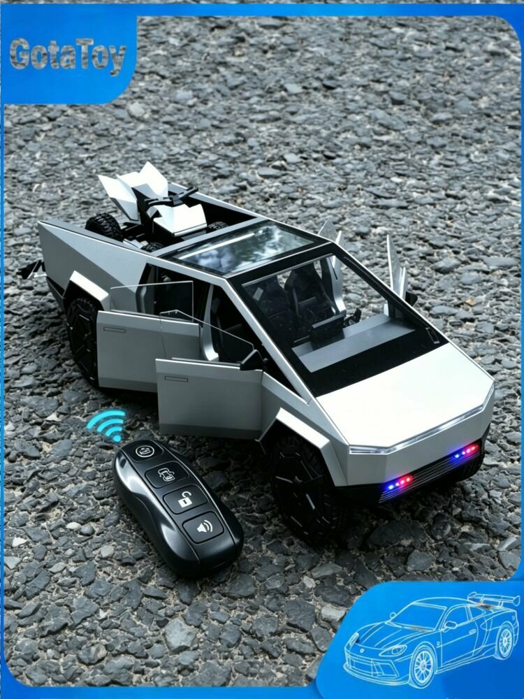 Миниатюрная модель автомобиля из литого металла, Радиоуправляемая модель пикапа Тесла Кибертрак, автомобиля Игрушки 1:24 Tesla Cybertruck