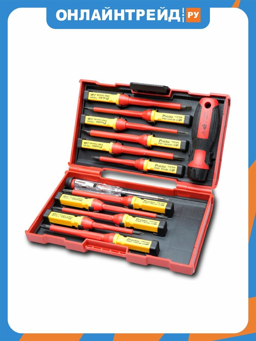Pro'skit Отвертка диэлектрическая 1000В в наборе с насадками (12 шт) SD-V861 С00040184