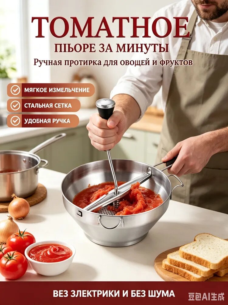 Протирка овощей, фруктов, ягод, диаметр 20 см, 1 предмет, нержавеющая сталь