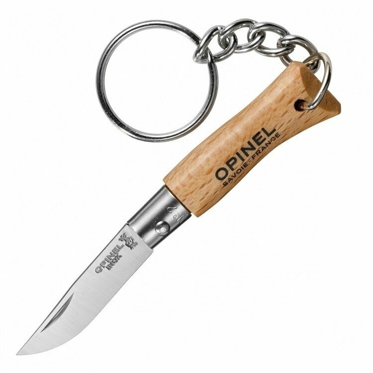 Нож-брелок Opinel №2 Inox, складной, нержавеющая сталь 12С27, бук, бежевый