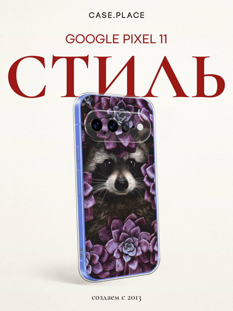Чехол на Google Pixel 11 / Гугл Пиксель 11 с принтом Милашка енот, прозрачный