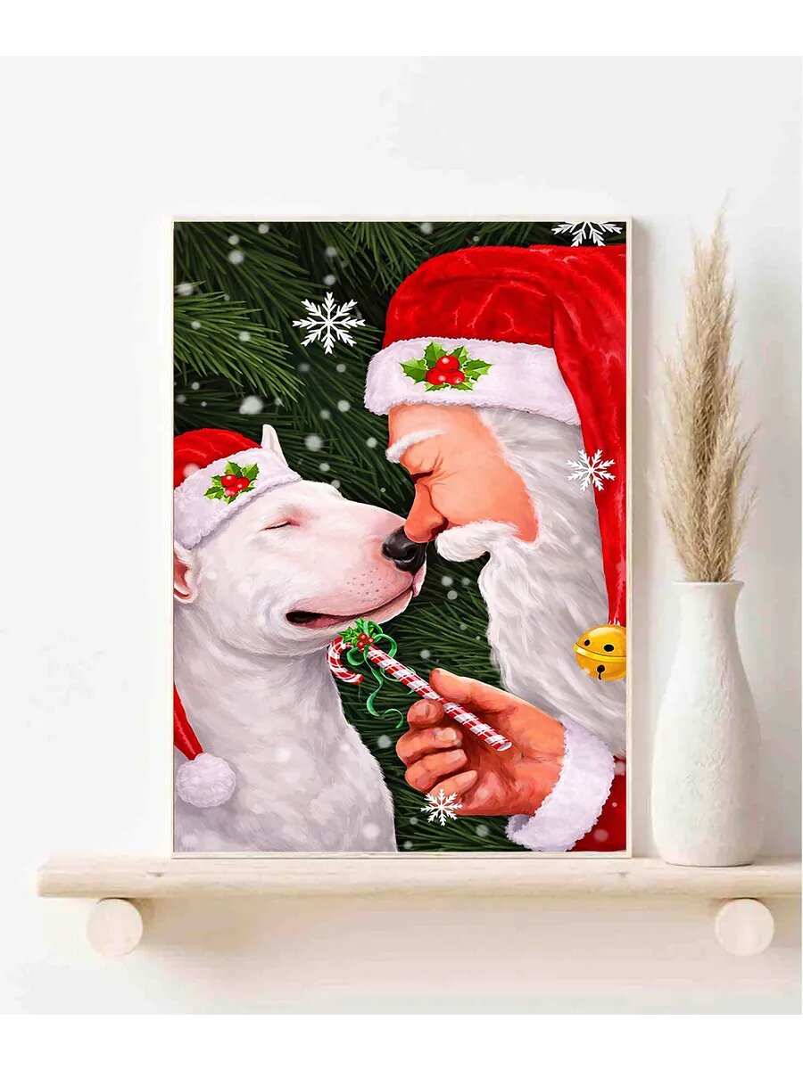 Бультерьер, Christmas, Плакат 30x42см