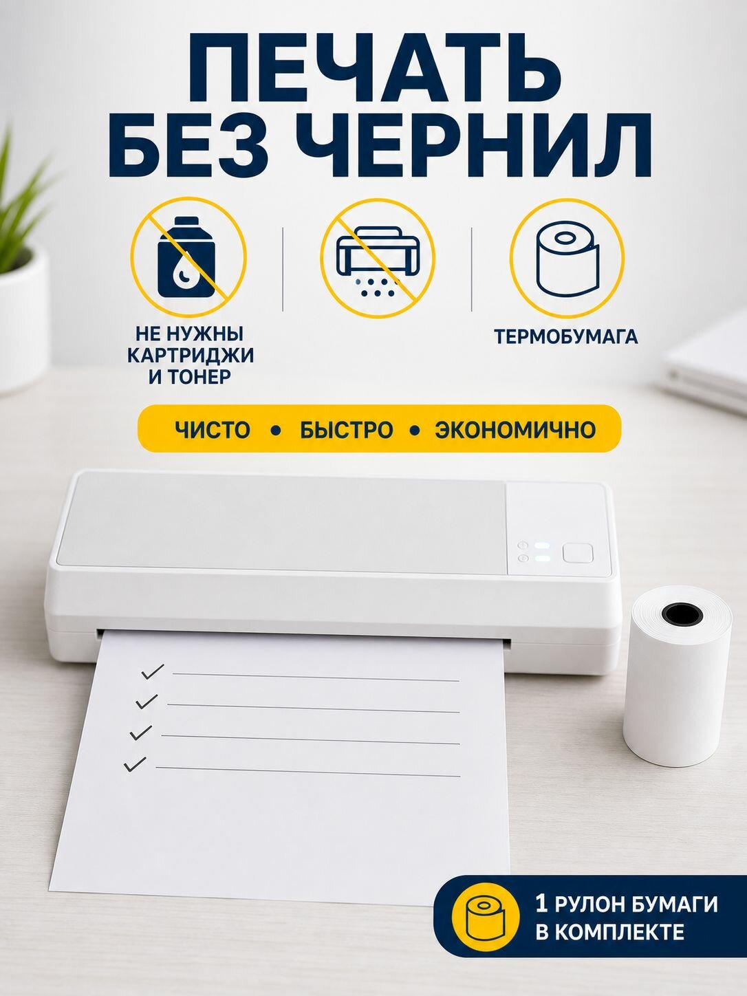 Термопринтер портативный А4, беспроводной принтер для документов и учебы, мини-принтер для телефона и ПК, без чернил