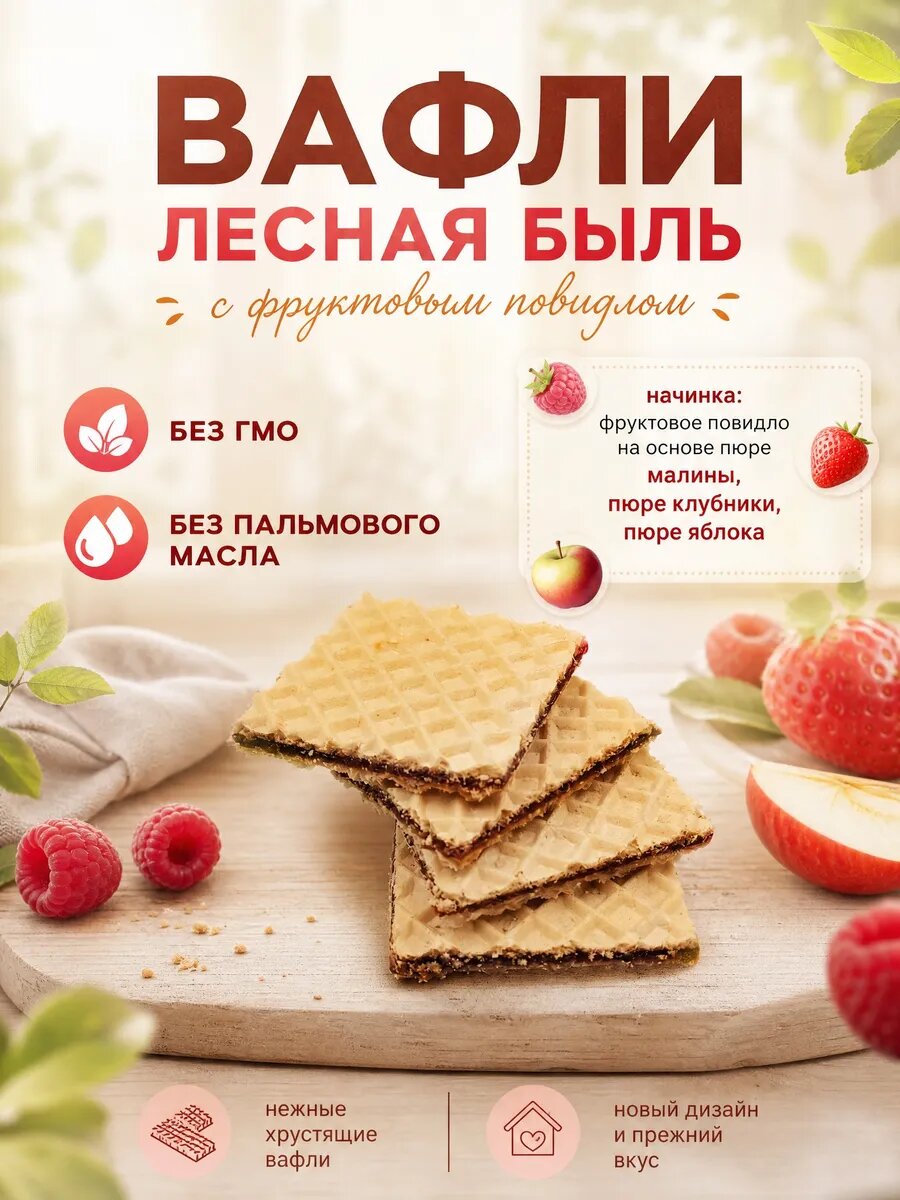 Вафли "Лесная быль"с фруктовым повидлом,250 гр