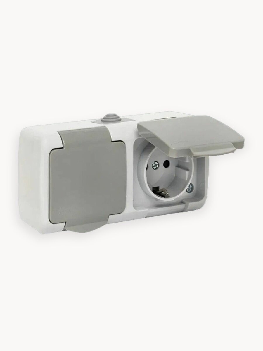 Розетка уличная влагозащищенная IP54, розетка накладная двойная с заземлением, наружная с крышкой Электро 16А, 250В