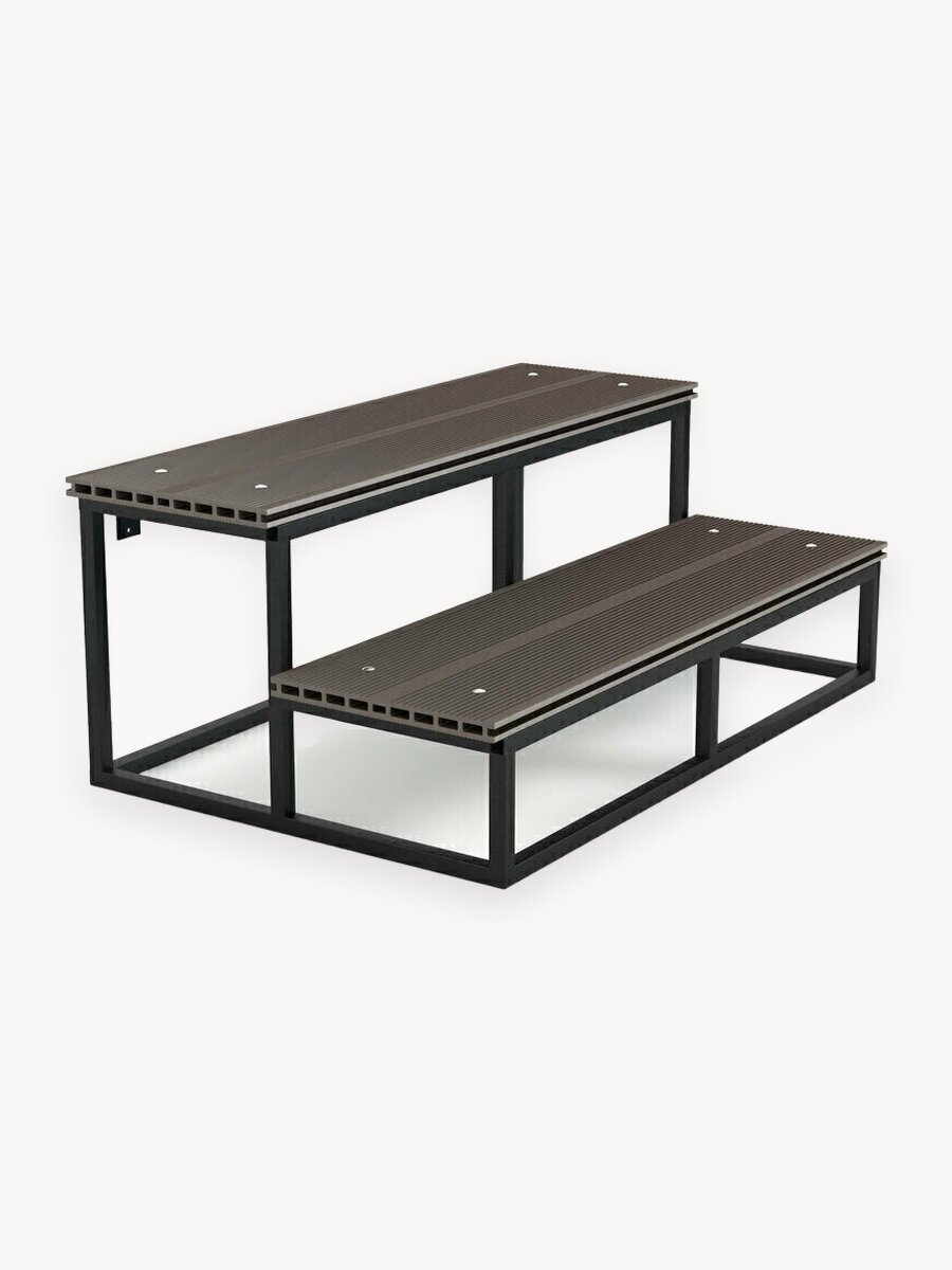 Крыльцо Эко 2 ступени из ДПК, венге, ширина 100 см, 34х100х61 см, цельносварное, готовое